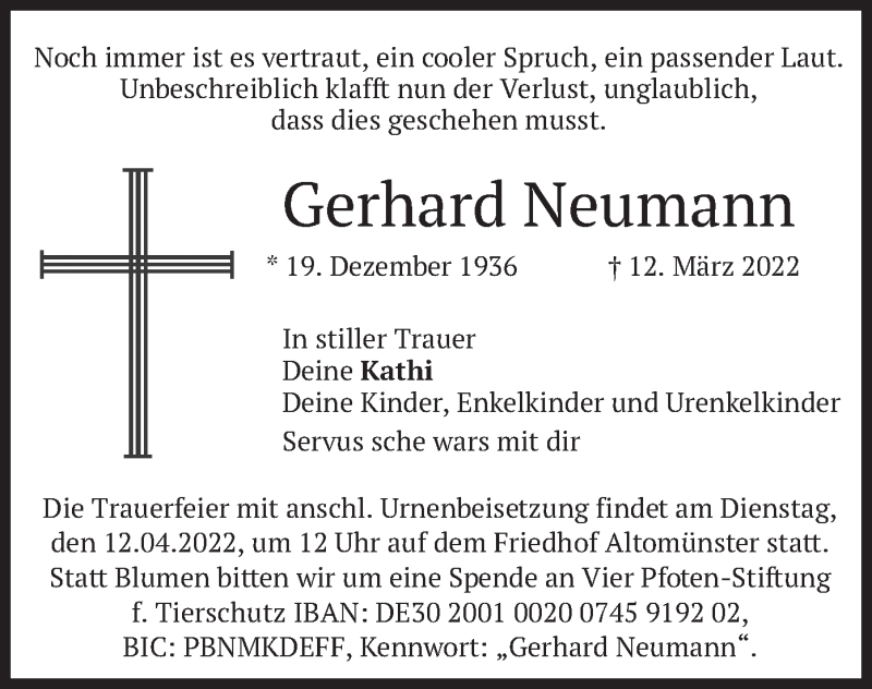 Traueranzeigen von Gerhard Neumann | trauer.merkur.de