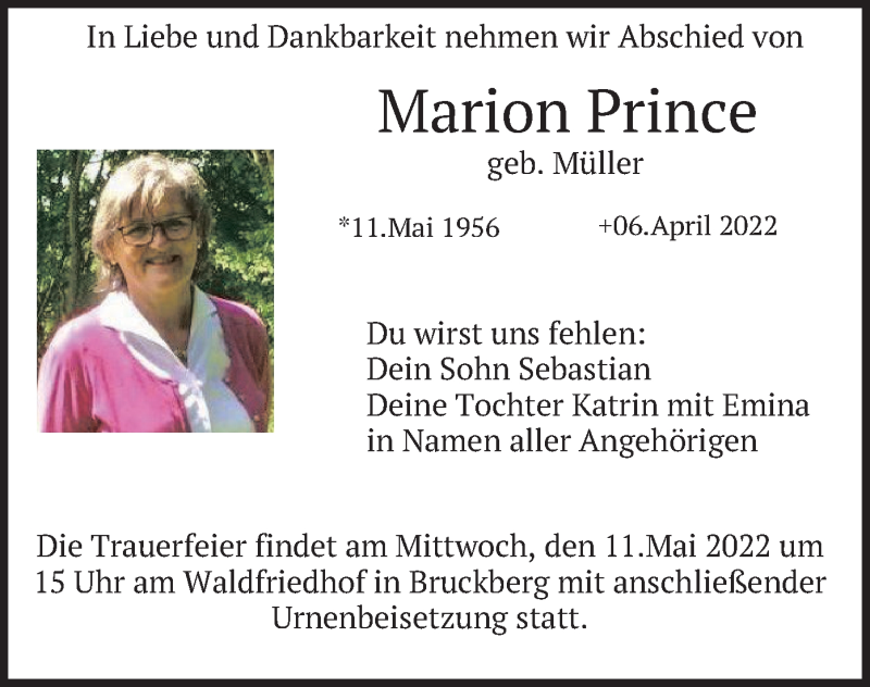 Traueranzeigen von Marion Prince | trauer.merkur.de