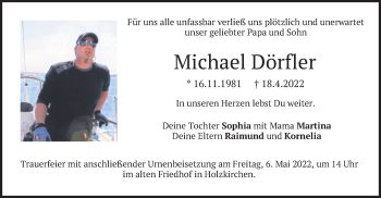 Traueranzeigen von Michael Dörfler | trauer.merkur.de