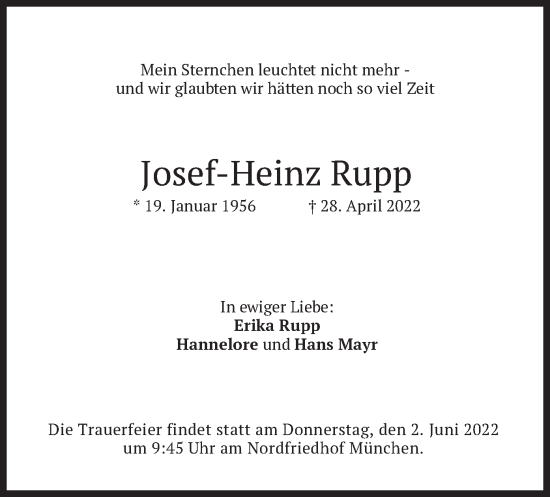 Traueranzeigen von Josef-Heinz Rupp | trauer.merkur.de