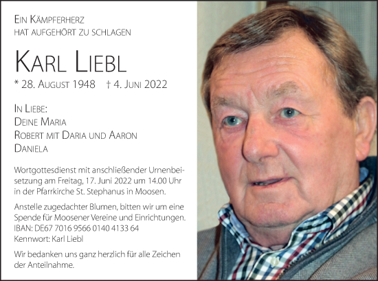 Traueranzeigen von Karl Liebl | trauer.merkur.de