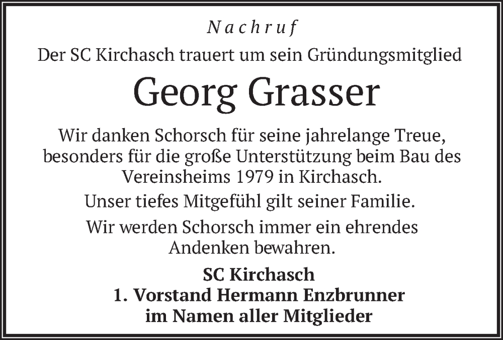 Traueranzeigen von Georg Grasser | trauer.merkur.de