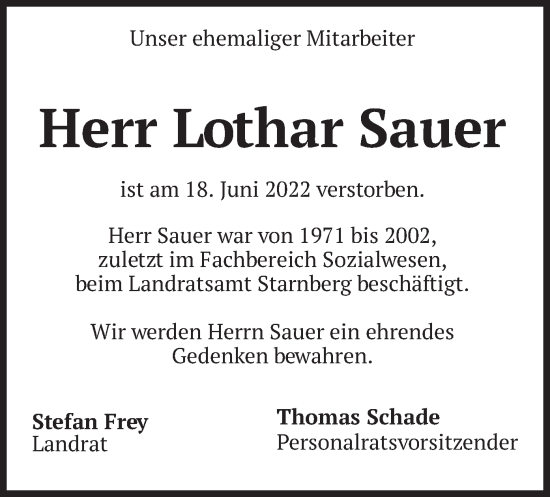 Traueranzeigen von Lothar Sauer | trauer.merkur.de