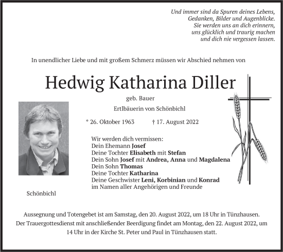 Traueranzeigen von Hedwig Katharina Diller | trauer.merkur.de