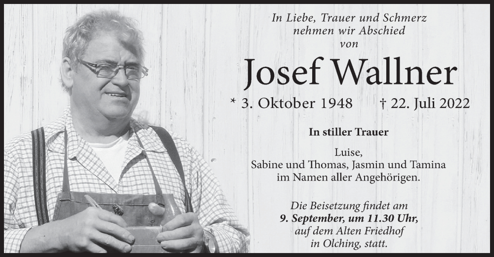 Traueranzeigen von Josef Wallner | trauer.merkur.de