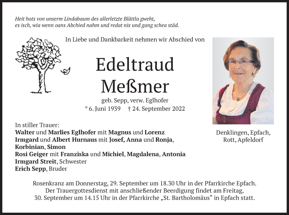 Traueranzeigen von Edeltraud Meßmer | trauer.merkur.de