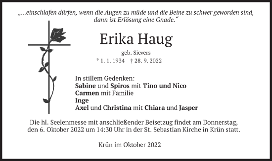 Traueranzeigen von Erika Haug | trauer.merkur.de