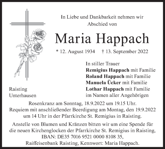 Traueranzeigen von Maria Happach | trauer.merkur.de