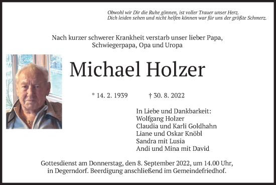 Traueranzeigen von Michael Holzer | trauer.merkur.de