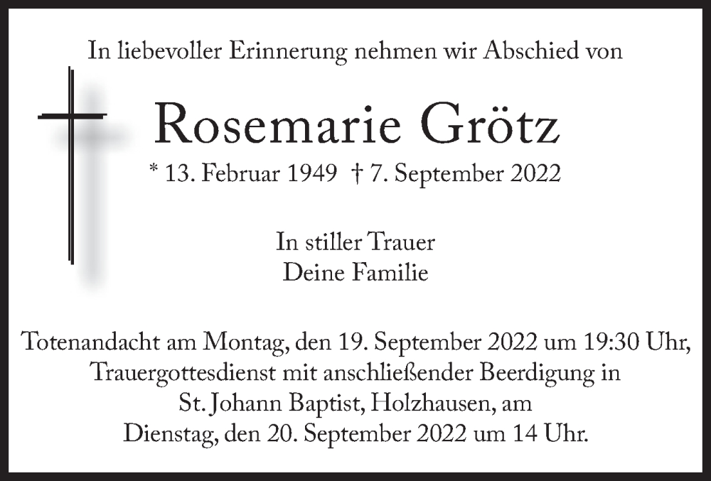 Traueranzeigen von Rosemarie Grötz | trauer.merkur.de