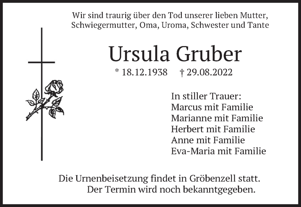 Traueranzeigen von Ursula Gruber | trauer.merkur.de