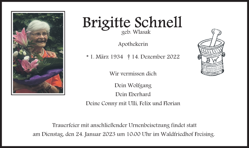 Traueranzeigen von Brigitte Schnell | trauer.merkur.de