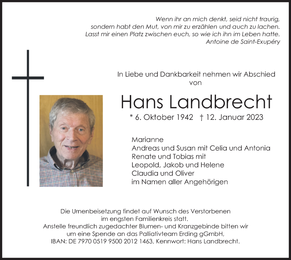 Traueranzeigen von Hans Landbrecht | trauer.merkur.de