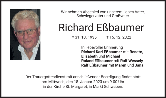 Traueranzeigen von Richard Eßbaumer | trauer.merkur.de