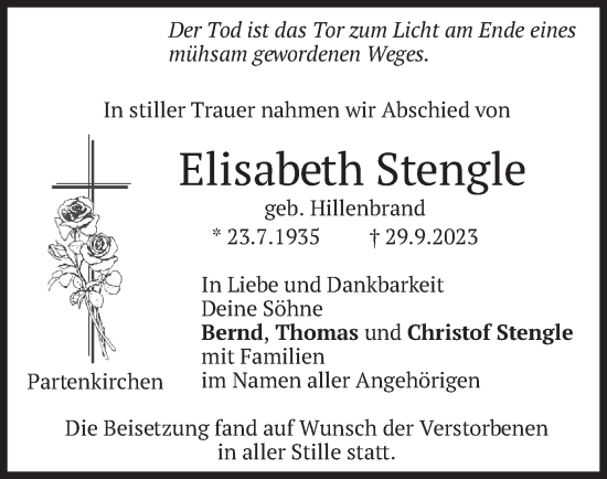 Traueranzeigen von Elisabeth Stengle | trauer.merkur.de