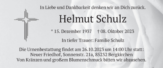 Traueranzeigen von Helmut Schulz | trauer.merkur.de