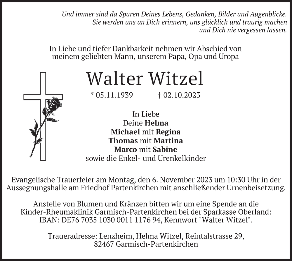 Traueranzeigen von Walter Witzel | trauer.merkur.de