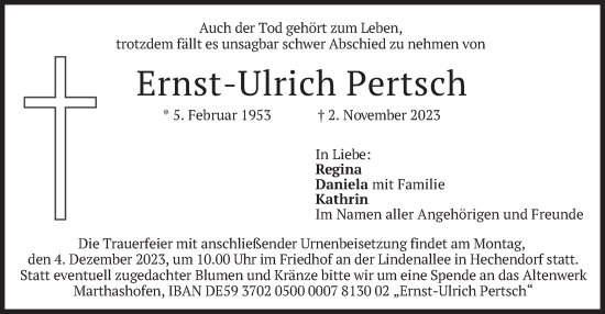 Traueranzeigen von Ernst-Ulrich Pertsch | trauer.merkur.de