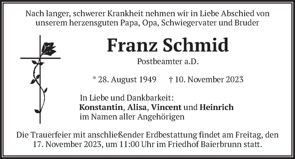 Traueranzeigen von Franz Schmid | trauer.merkur.de