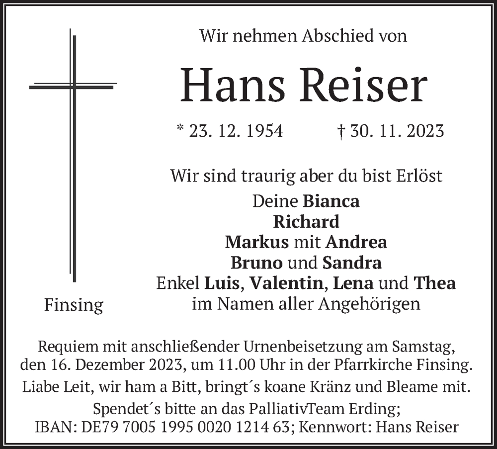 Traueranzeigen von Hans Reiser | trauer.merkur.de