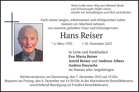 Traueranzeigen von Hans Reiser | trauer.merkur.de
