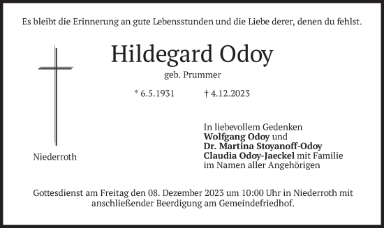 Traueranzeigen von Hildegard Odoy | trauer.merkur.de