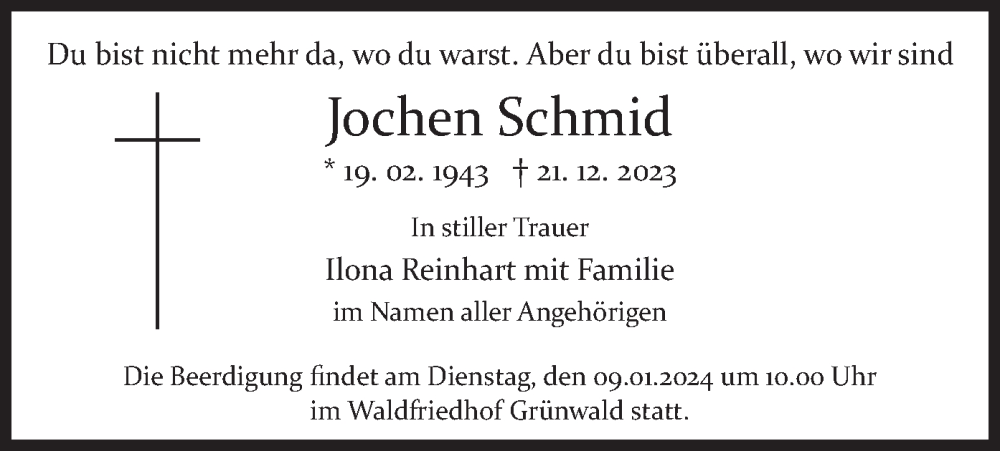 Traueranzeigen von Jochen Schmid | trauer.merkur.de