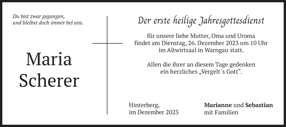 Traueranzeigen von Maria Scherer | trauer.merkur.de