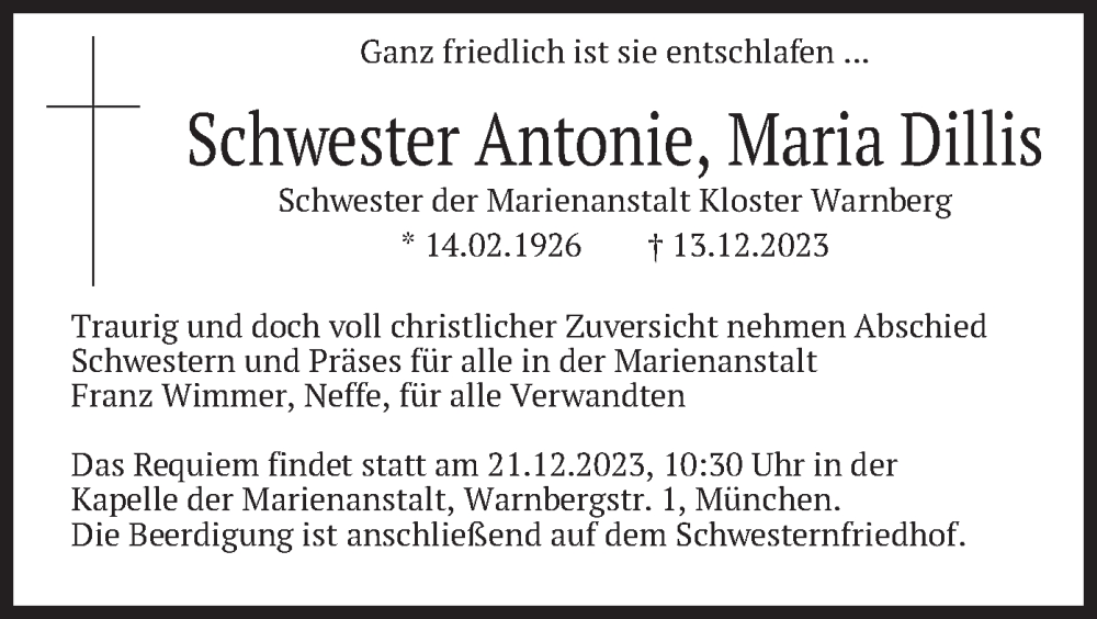 Traueranzeigen von Maria Antonie Dillis | trauer.merkur.de