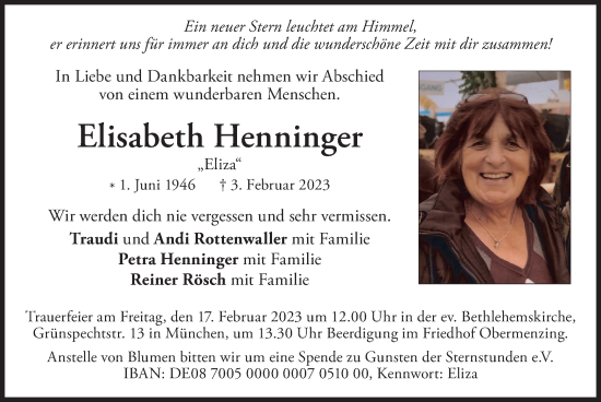 Traueranzeigen von Elisabeth Henninger | trauer.merkur.de