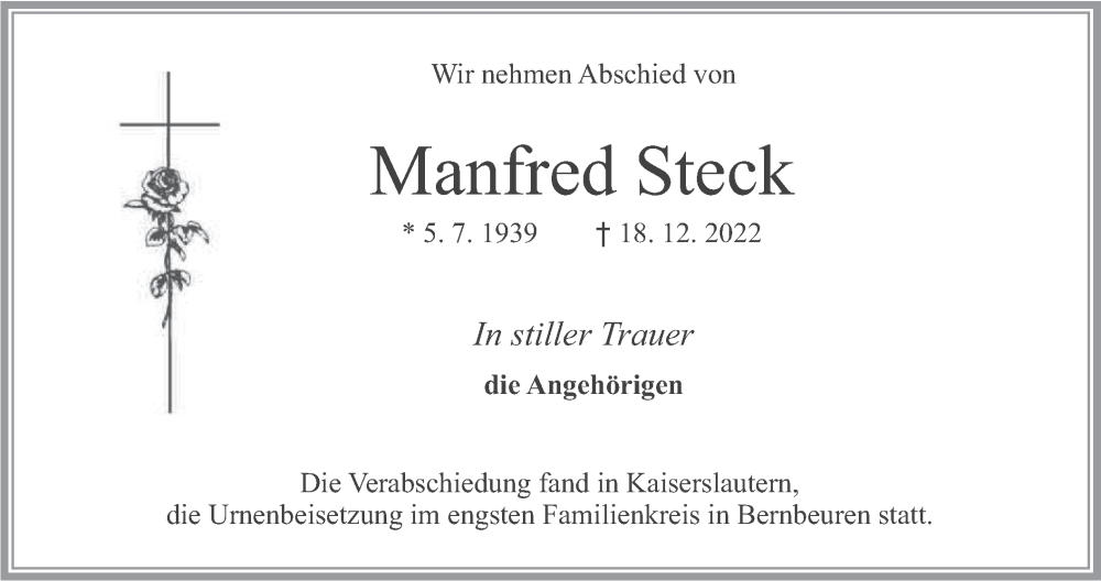 Traueranzeigen von Manfred Steck | trauer.merkur.de