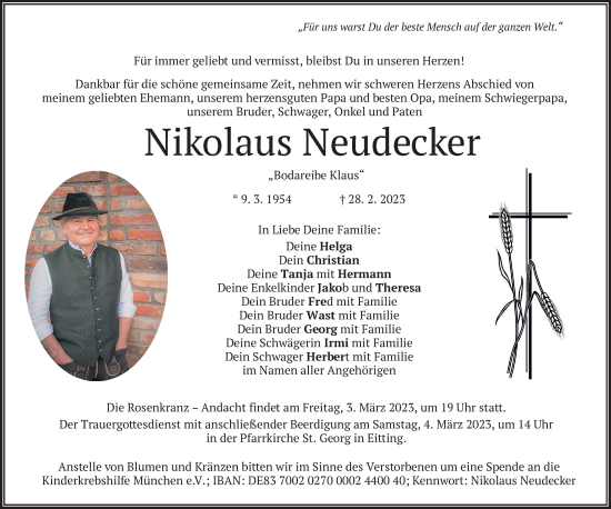 Traueranzeigen von Nikolaus Neudecker | trauer.merkur.de