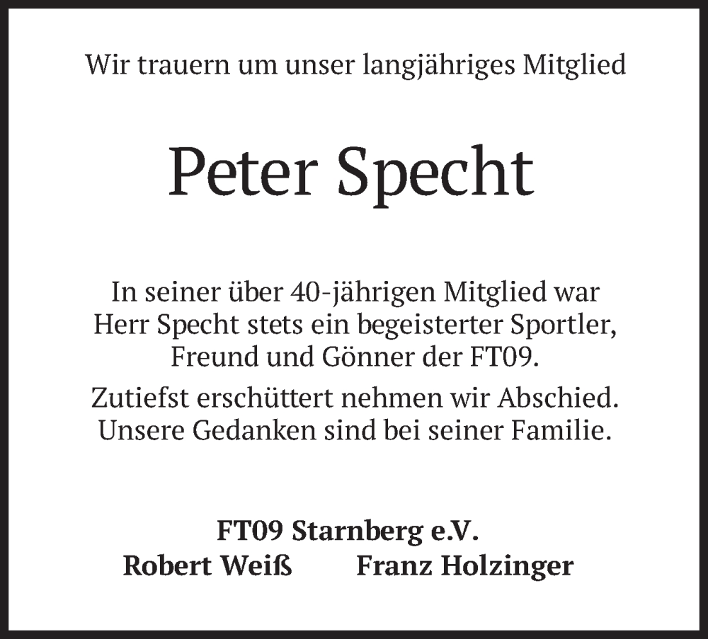 Traueranzeigen von Peter Specht | trauer.merkur.de