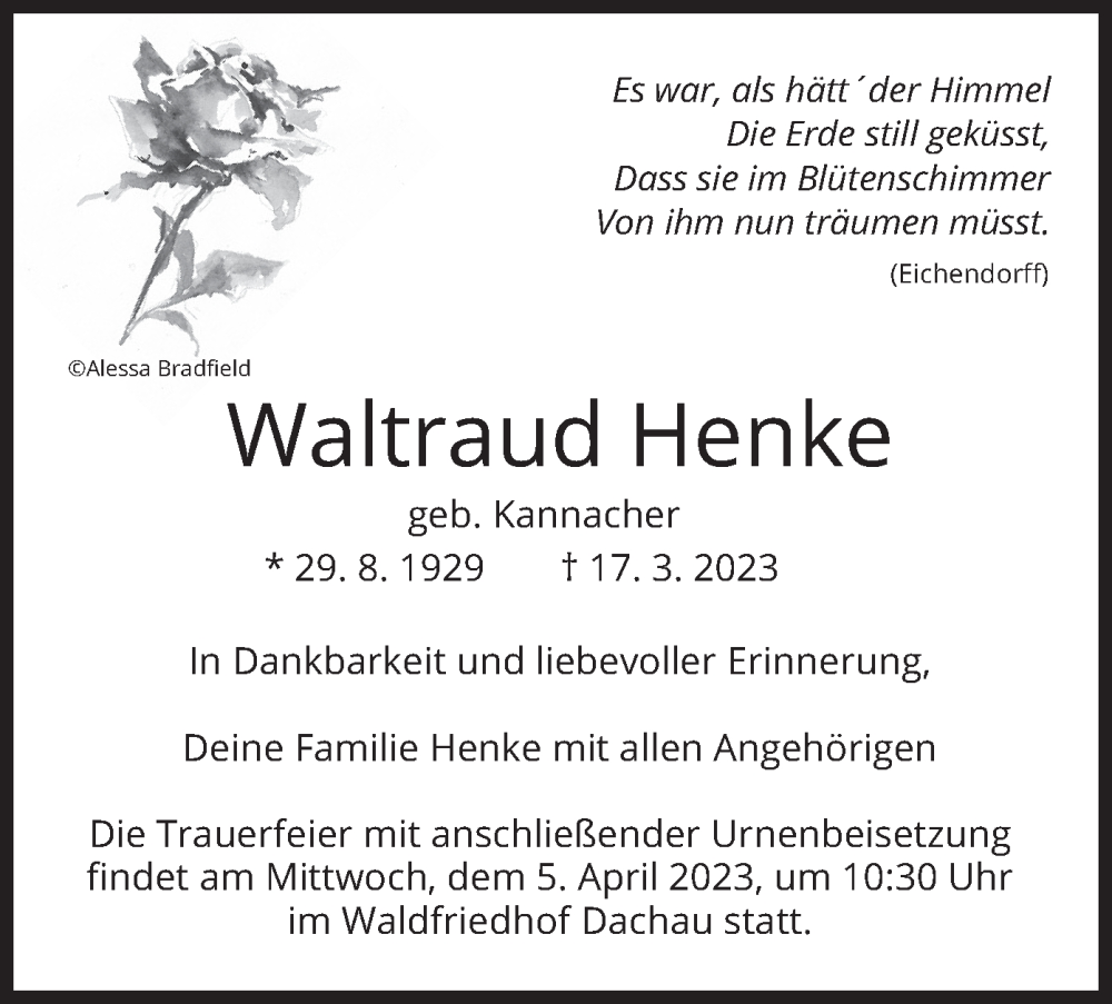 Traueranzeigen von Waltraud Henke | trauer.merkur.de