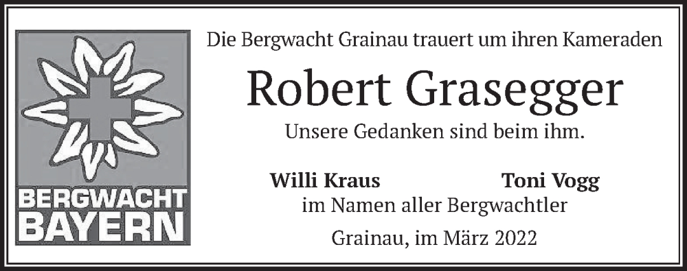Traueranzeigen von Robert Johann Grasegger | trauer.merkur.de