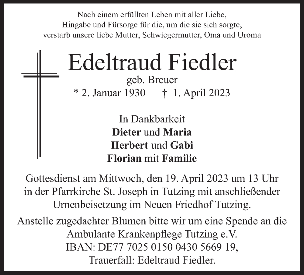 Traueranzeigen von Edeltraud Fiedler | trauer.merkur.de