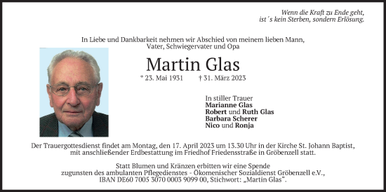 Traueranzeigen von Martin Glas | trauer.merkur.de