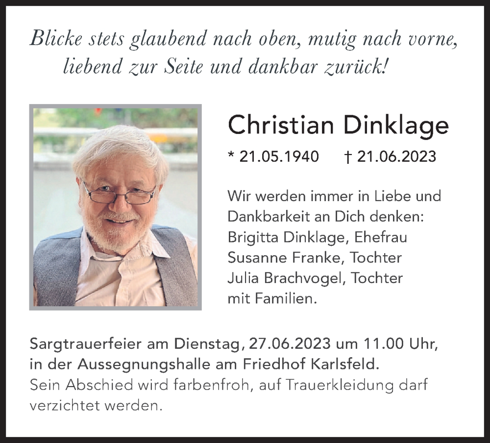 Traueranzeigen von Christian Dinklage | trauer.merkur.de