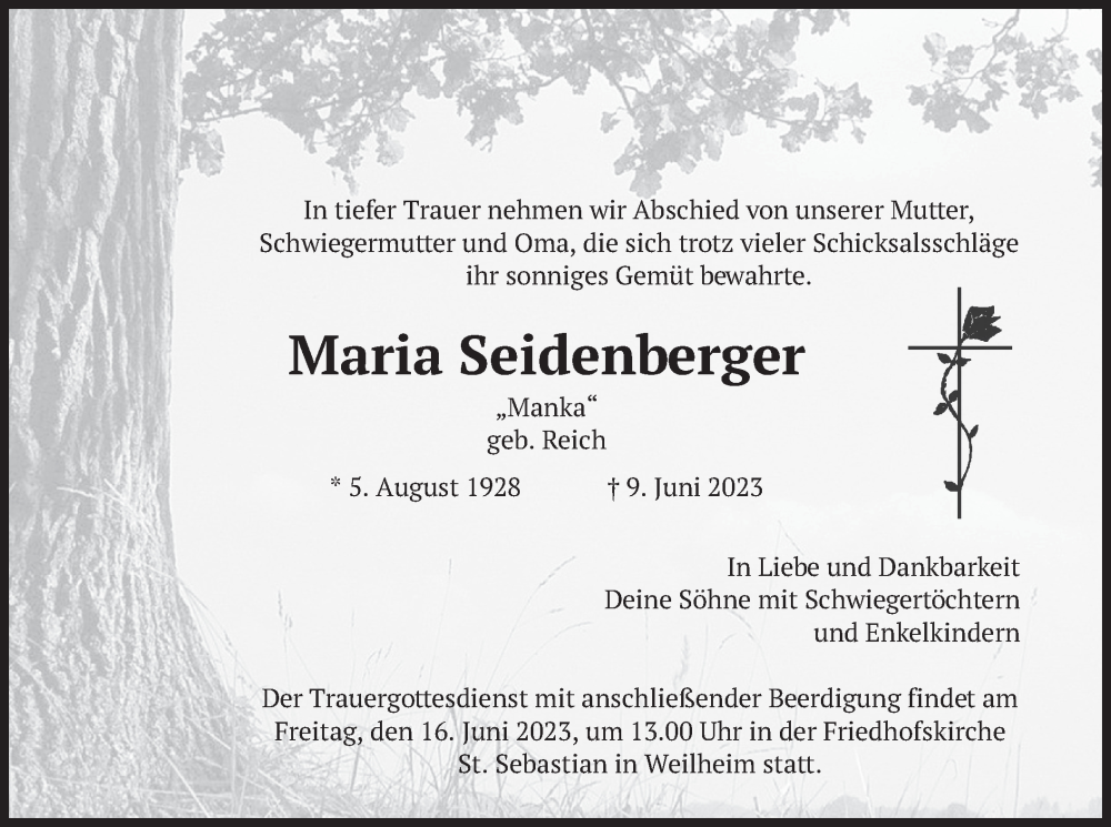 Traueranzeigen von Maria Seidenberger | trauer.merkur.de