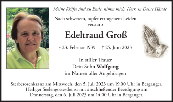 Traueranzeigen von Edeltraud Groß | trauer.merkur.de