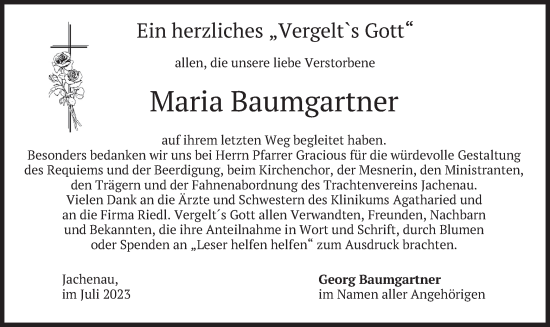Traueranzeigen von Maria Baumgartner | trauer.merkur.de