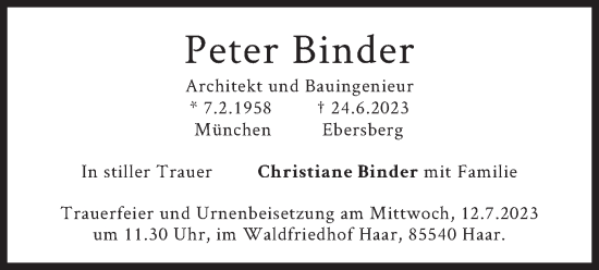 Traueranzeigen von Peter Binder | trauer.merkur.de