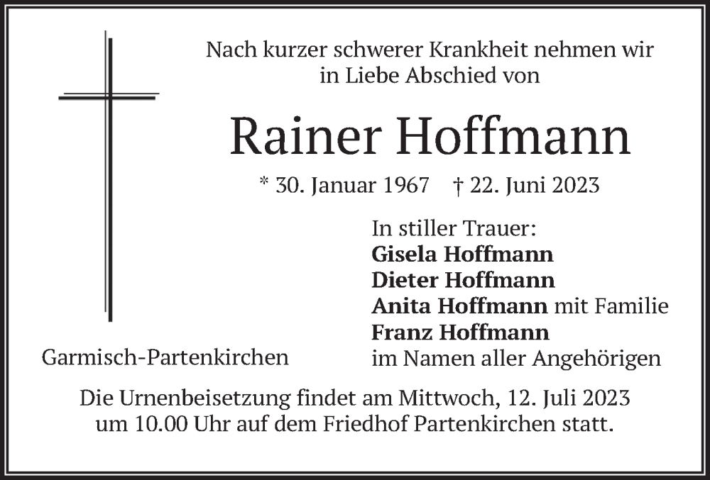 Traueranzeigen von Rainer Hoffmann | trauer.merkur.de