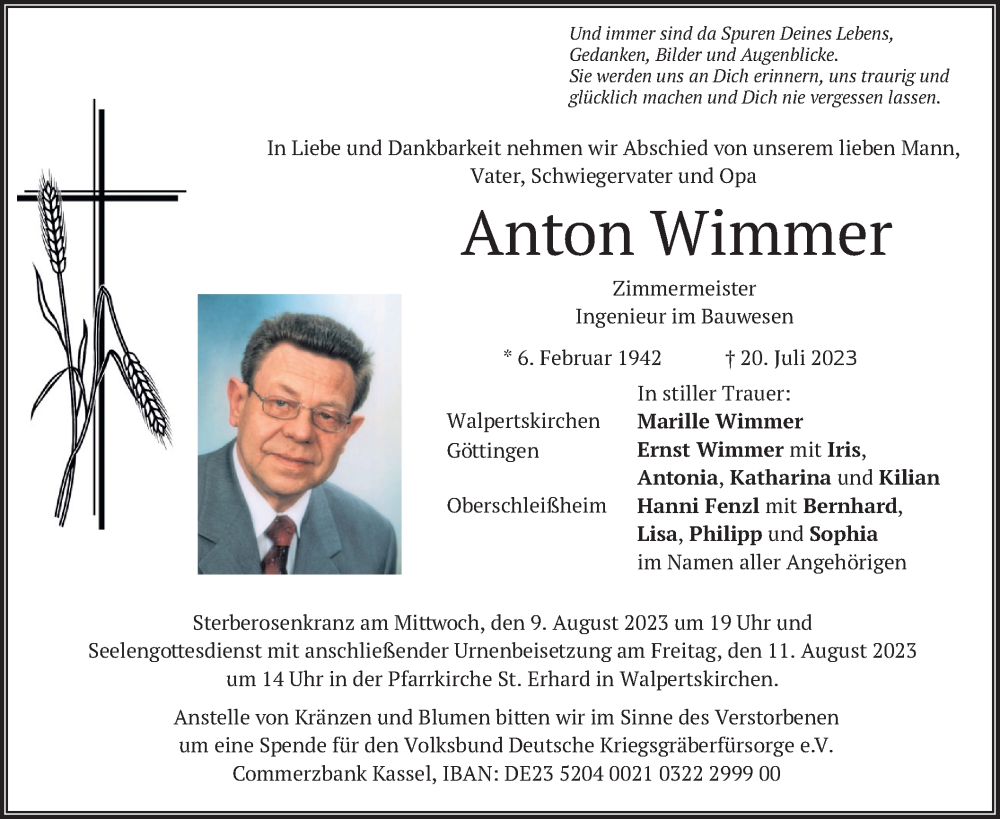 Traueranzeigen von Anton Wimmer | trauer.merkur.de