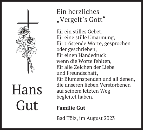 Traueranzeigen von Hans Gut | trauer.merkur.de