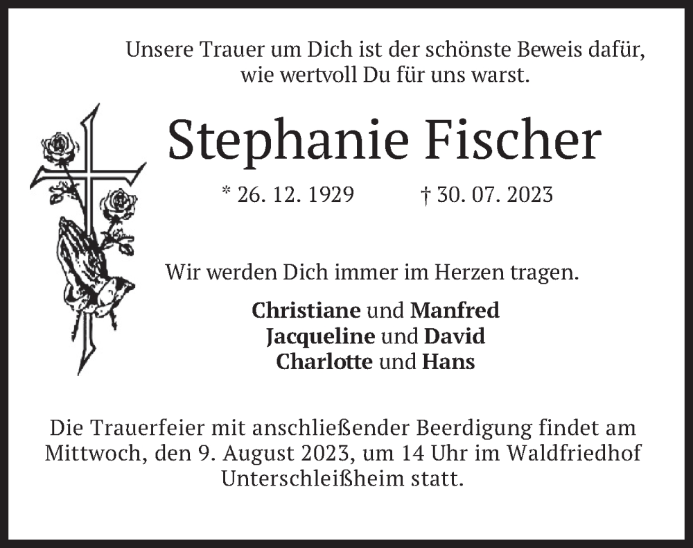 Traueranzeigen von Stephanie Fischer | trauer.merkur.de