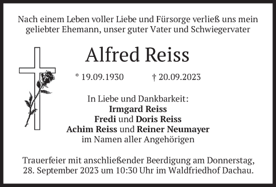 Traueranzeigen von Alfred Reiss | trauer.merkur.de