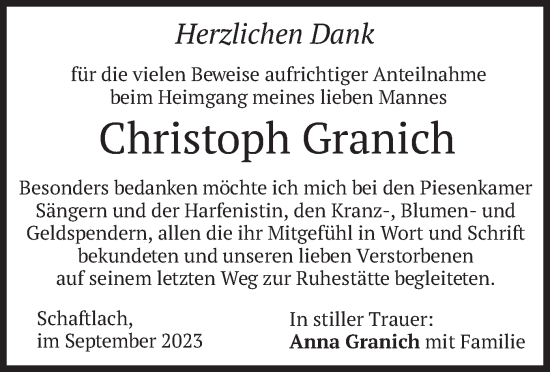 Traueranzeigen von Christoph Granich | trauer.merkur.de
