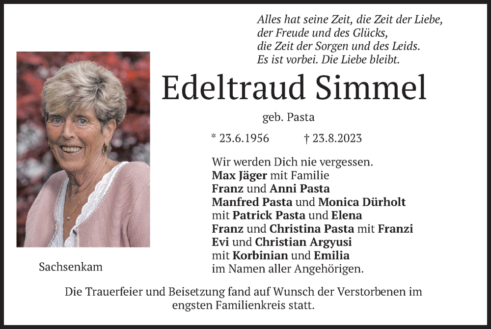 Traueranzeigen von Edeltraud Simmel | trauer.merkur.de