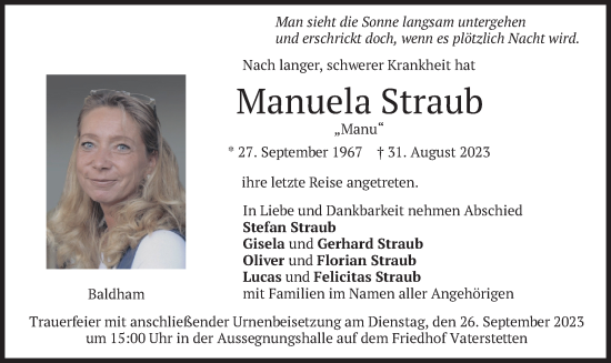 Traueranzeigen von Manuela Straub | trauer.merkur.de